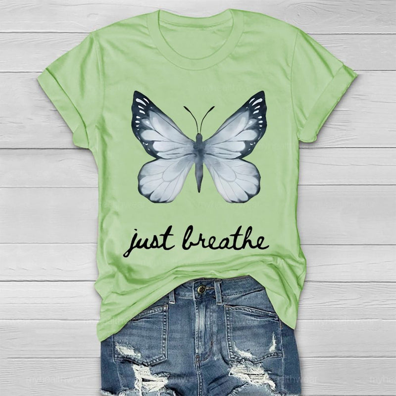 Just Breathe Ink Wash Butterfly Healthwear T-shirt